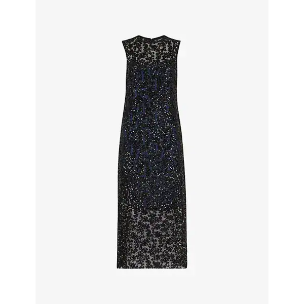whistles sequin midi dress Blue Long Sleeve Sequin V-Neck Midi Dress | Whistles