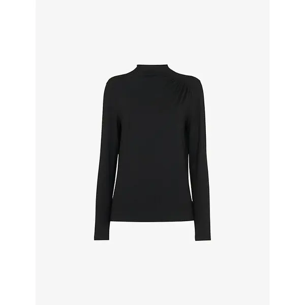 Whistles Ruched-front Long-sleeve Stretch-woven Top - Black