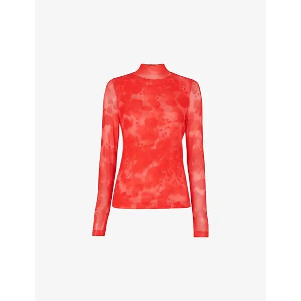Whistles Blurred Blooms Long-sleeve Stretch-mesh Top - Multi-coloured