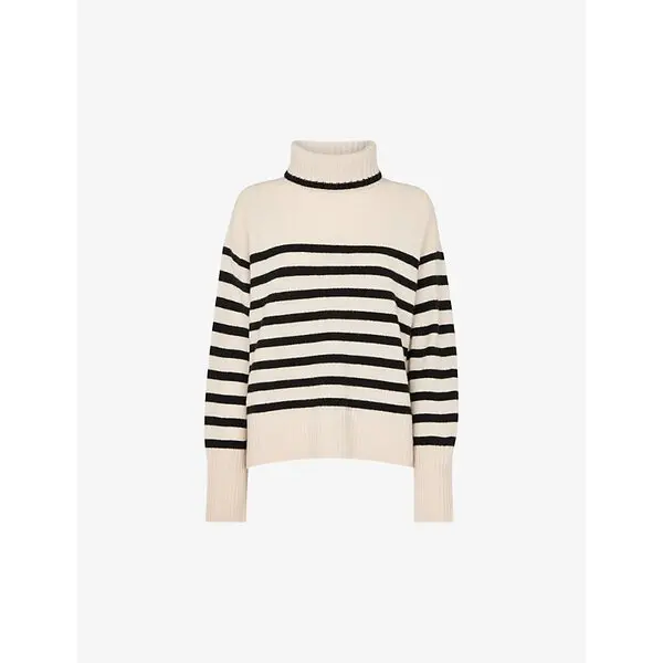 Whistles Striped Roll-neck Wool Jumper - Cream
