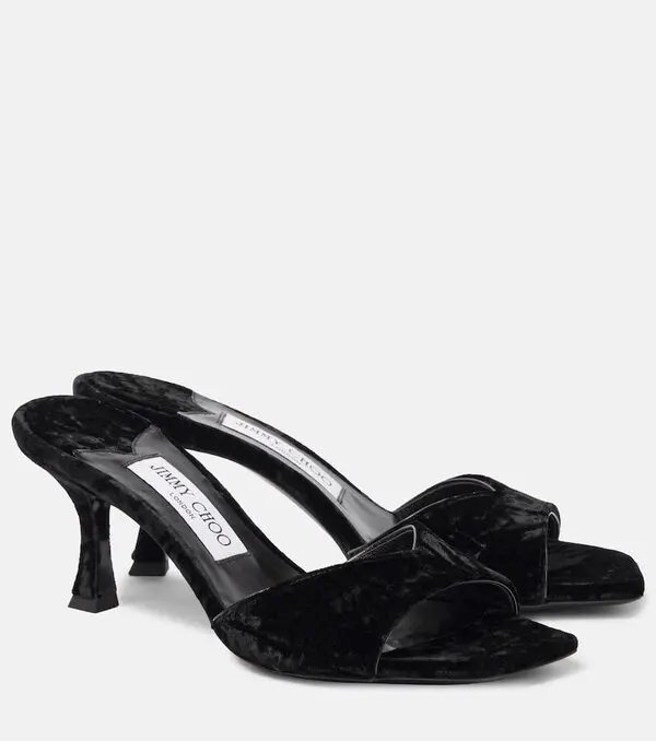 JIMMY CHOO Skye 70 Velvet Mules - Black