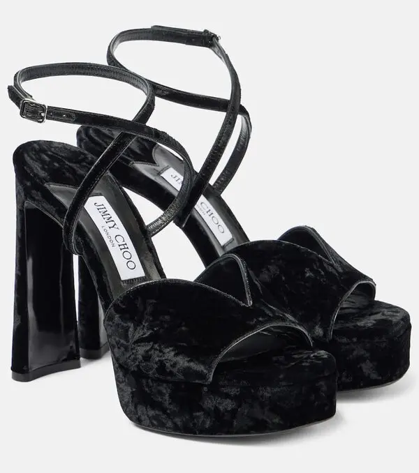 JIMMY CHOO Karli 125 Velvet Platform Sandals - Black