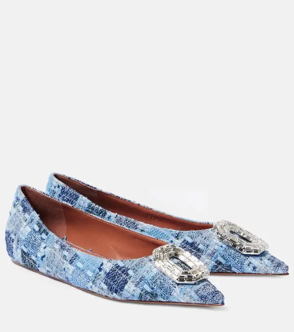 Amina Muaddi Camelia 90 Embellished Tweed Pumps