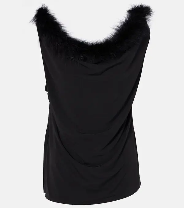 Coperni Boa Feather-trimmed Jersey Top - Black