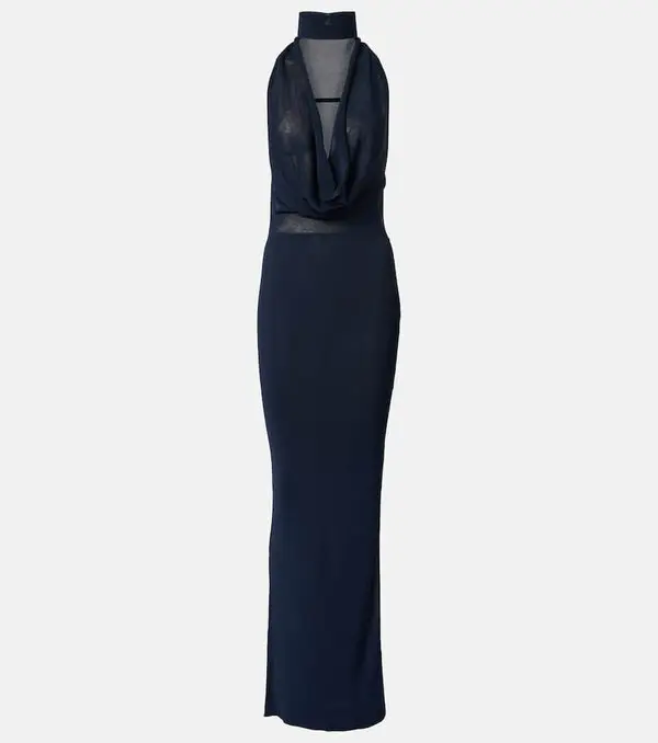 AYA MUSE Draped Halterneck Gown - Blue