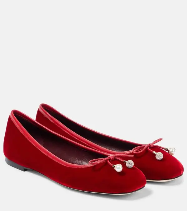 JIMMY CHOO Elme Velvet Ballet Flats - Red