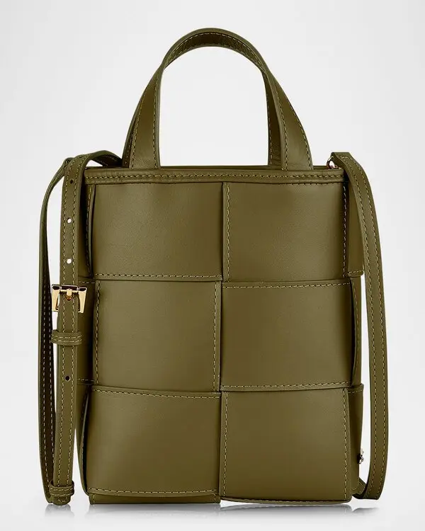 Gigi New York Chloe Mini Woven Leather Shopper Tote Bag - Olive