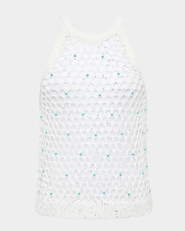 L'Agence Parmida Embellished Openwork Knit Tank Top