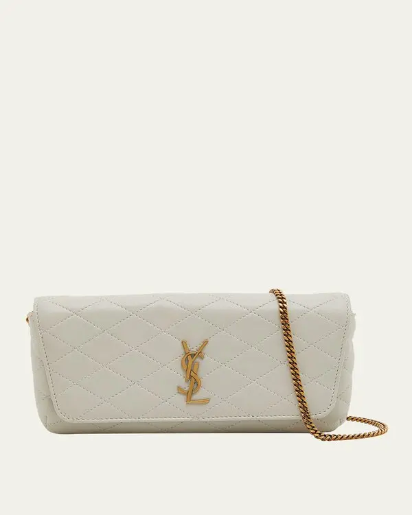 Saint Laurent Gaby Quilted Leather Phone Holder Crossbody Bag - Crema Soft