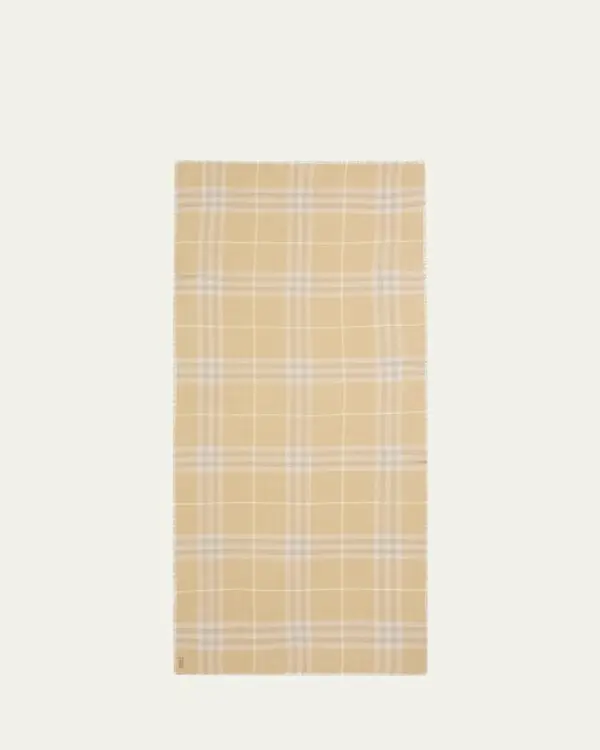 Burberry Yellow Lightweight Check Wool Scarf - Flax
