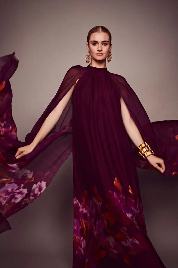 Sachin & Babi Tiana Printed Gown - Mixed Berry Ikat Border