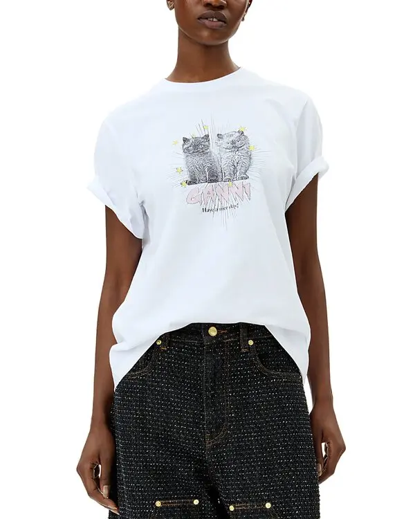GANNI Kittens Logo Tee - Bright White