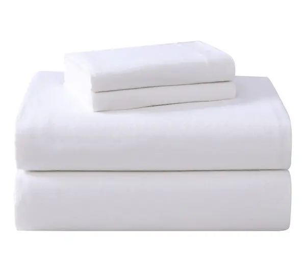Laura Ashley Solid White Queen Flannel Sheet Set