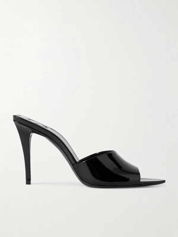 Saint Laurent Romy Patent-leather Mules - Black