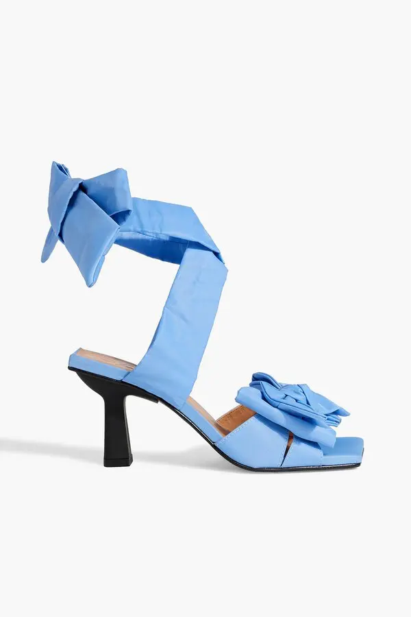 GANNI Bow-detailed Faille Sandals - Light Blue