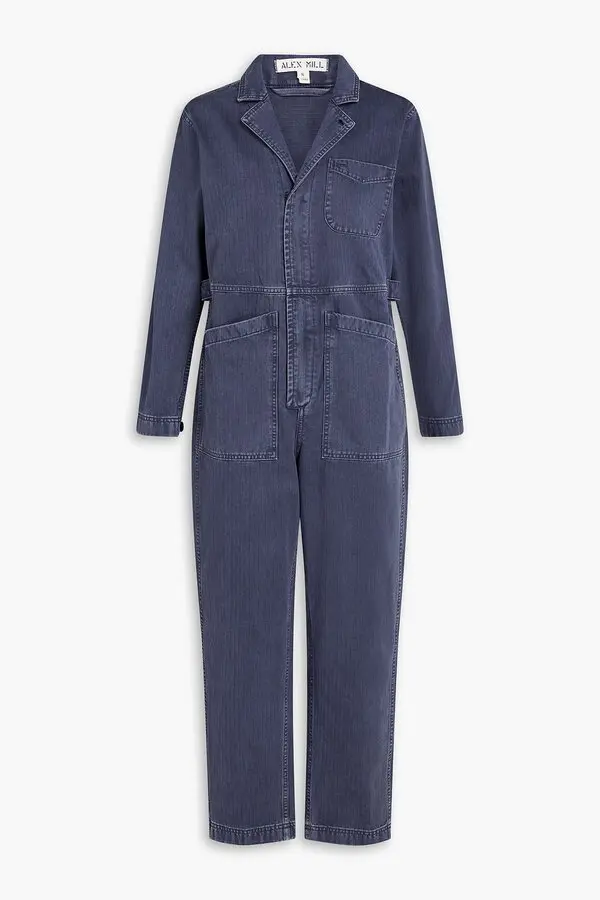 ALEX MILL Cropped Herringbone Cotton Jumpsuit - Navy