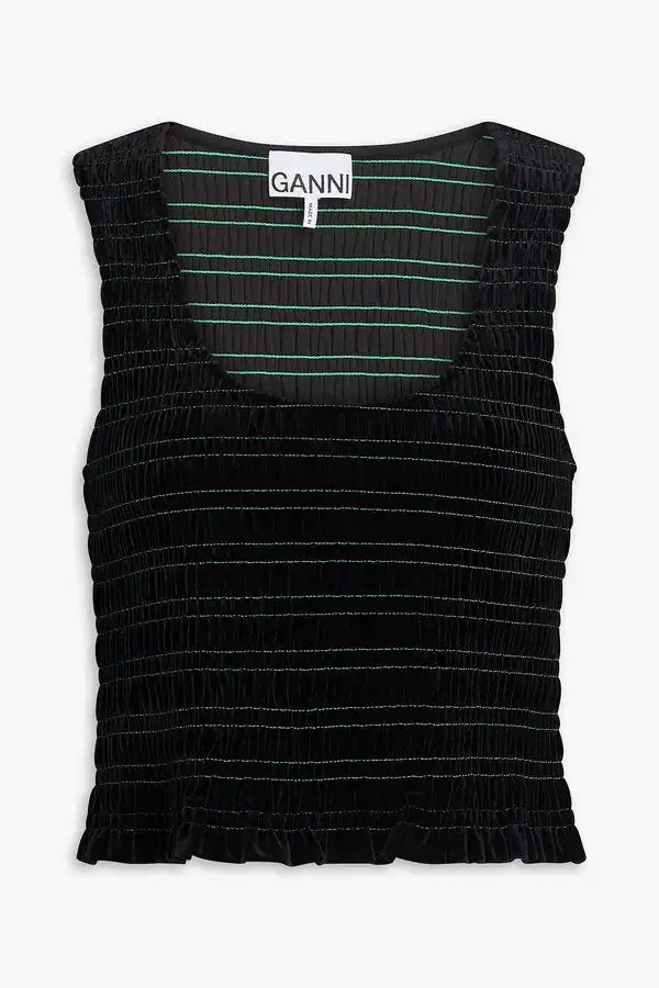 Buy GANNI Shirred Velvet Tank - Black At 54% Off | Editorialist