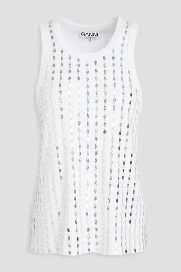 GANNI Embellished Ribbed Tank