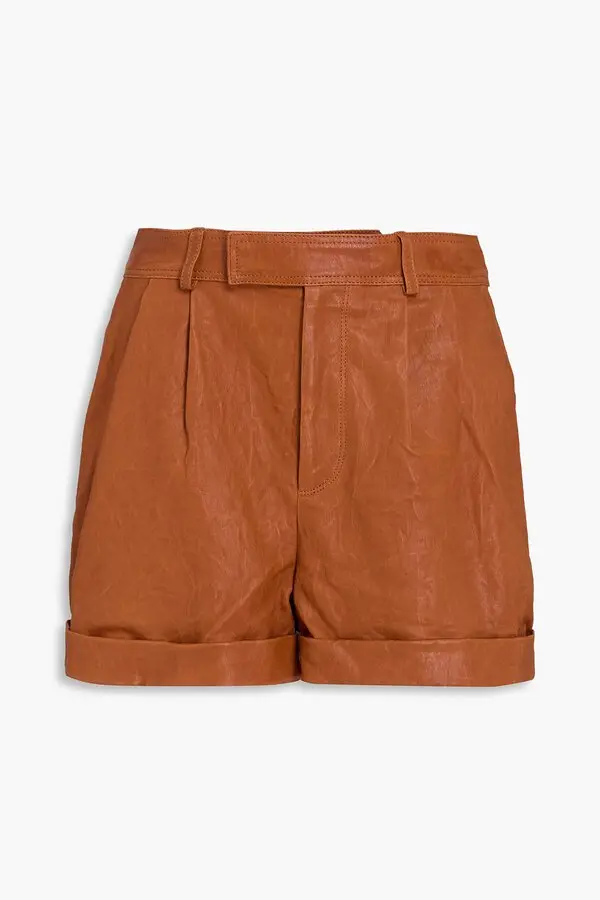 FRAME Pleated Leather High-rise Shorts