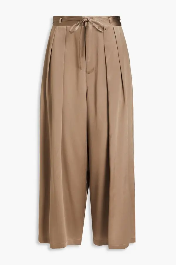 FRAME Belted Pleated Silksatin Culottes