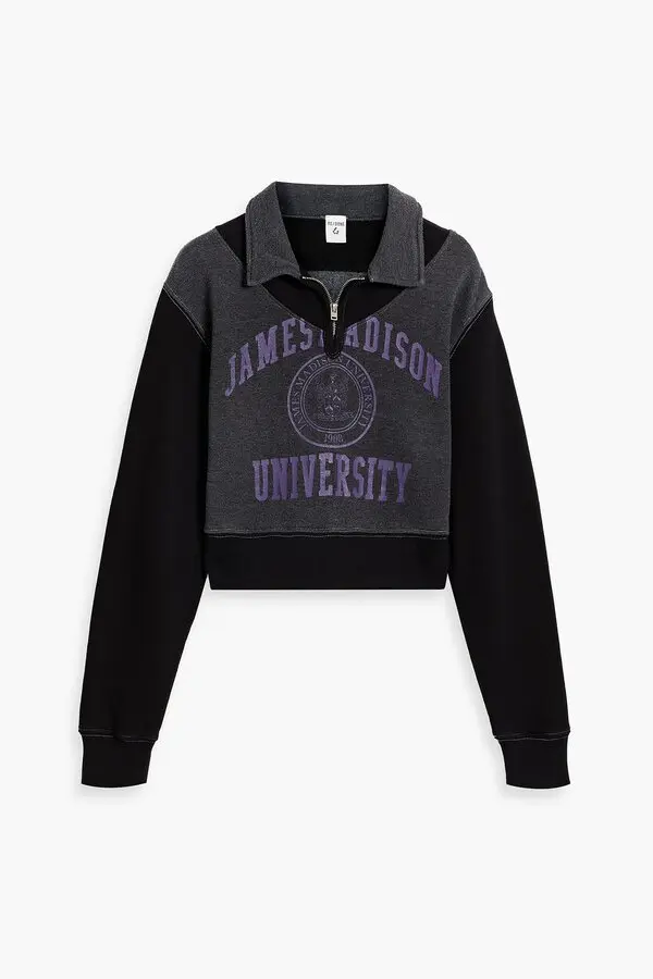 RE/DONE 90s Cropped Printed Half-zip Sweatshirt - Black