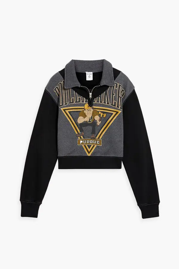 RE/DONE 90s Cropped Printed Fleece Sweatshirt - Dark Gray