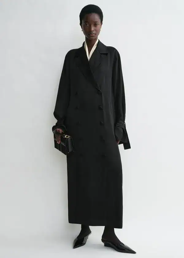 TotêMe Satin Trench Dress Black Editorialist