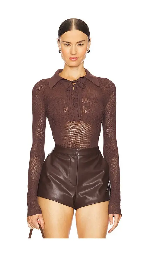 Fleur Du Mal Lace Pointelle Collared Bodysuit