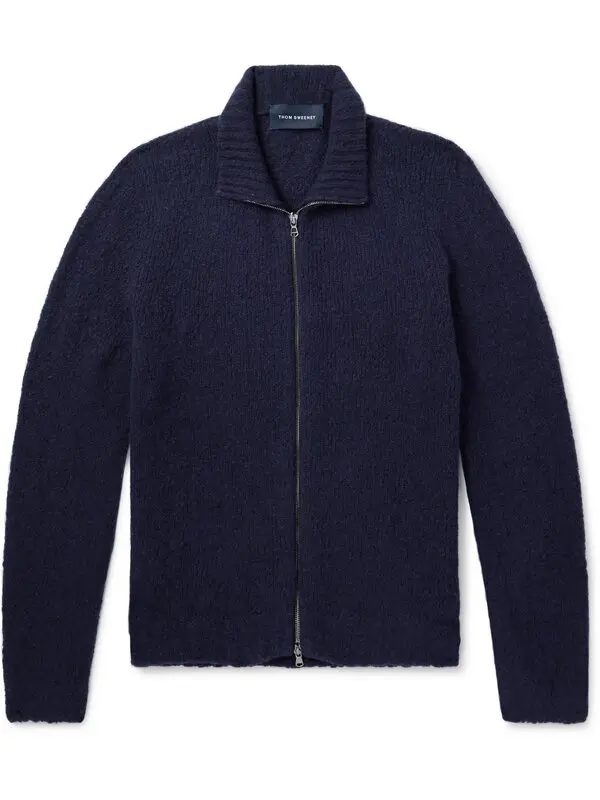 Thom Sweeney Merino Wool-blend Zip-up Cardigan - Blue