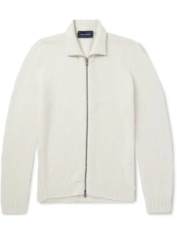 Thom Sweeney Merino Wool-blend Zip-up Cardigan - Neutrals