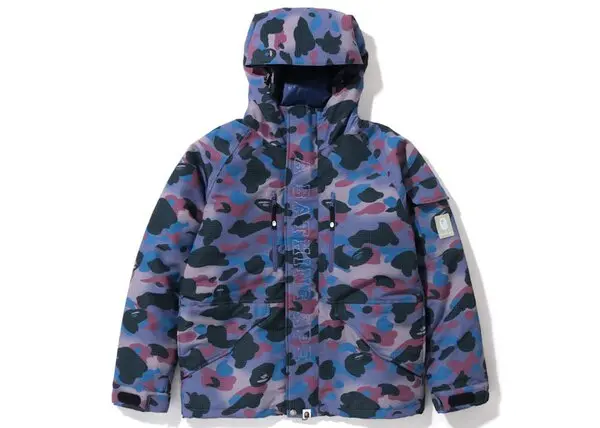 BAPE Grid Camo Relaxed Fit Hoodie Down Jacket - Purple