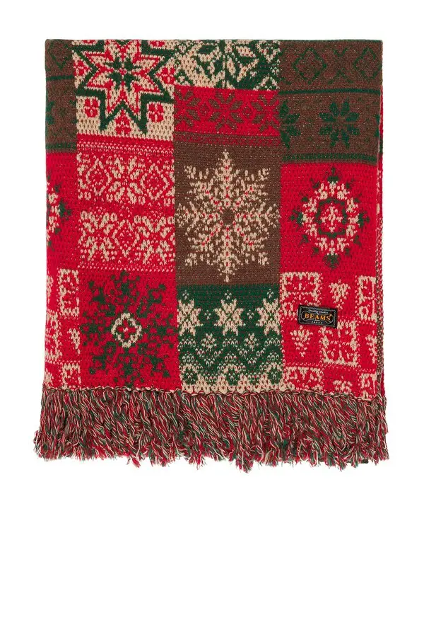 BEAMS Blanket Double Jacquard Patchwork Like Pattern