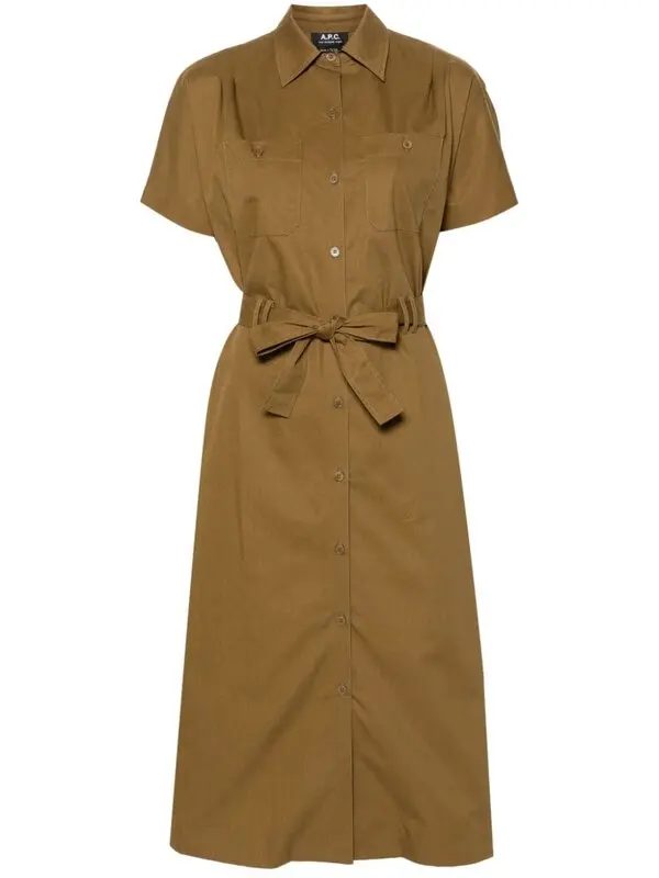A.p.c. Cotton Twill Shirt Midi Dress - Green