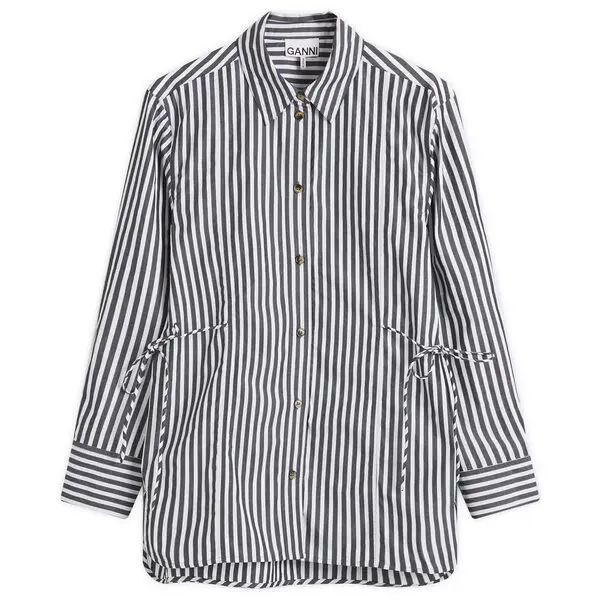 GANNI Stripe Cotton Tie String Shirt - Black