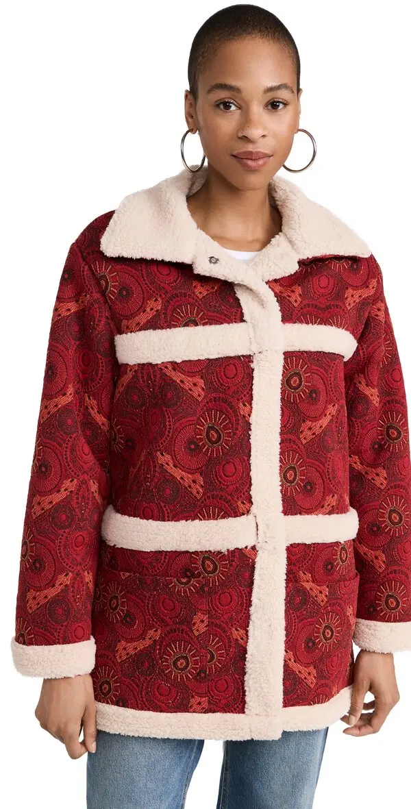 KAHINDO Maputo Jacquard Coat - Red & Cream