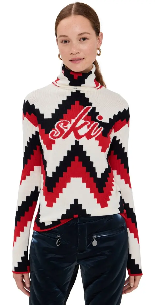 Perfect Moment Chevron Roll Neck Sweater - Chevron Print/red