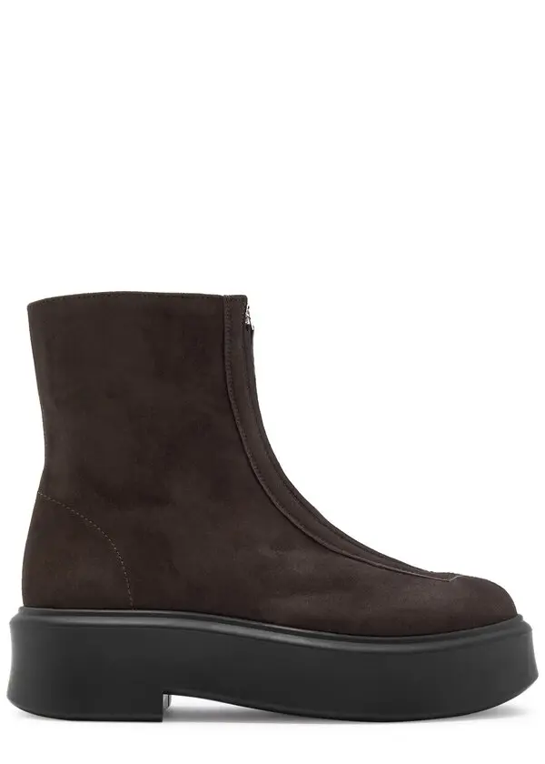 THE ROW Zipped Suede Ankle Boots - Dark Brown