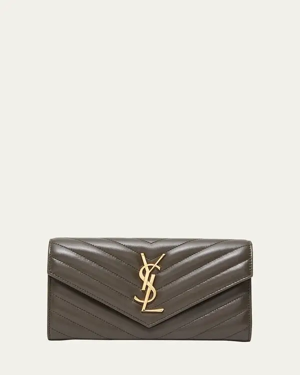 Saint Laurent Monogram Large Envelope Flap Wallet In Smooth Leather - Light Musk