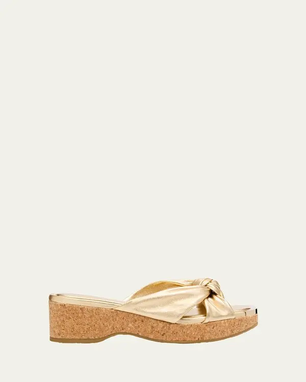 JIMMY CHOO Avenue Leather Wedge Sandals - Gold