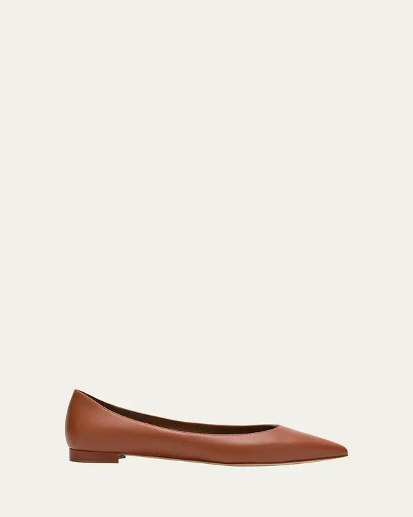 Manolo Blahnik Gala Lambskin Ballerina Flats - Brown