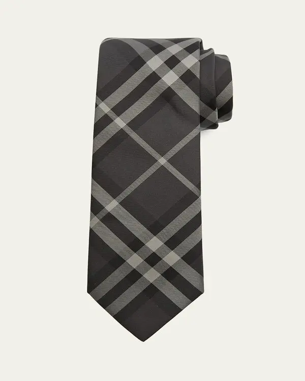 Burberry Manston Check Print Tie - Charcoal