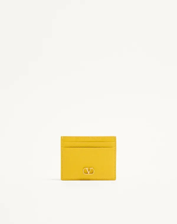 Valentino Garavani Vlogo Signature Grainy Calfskin Card Holder - Yellow