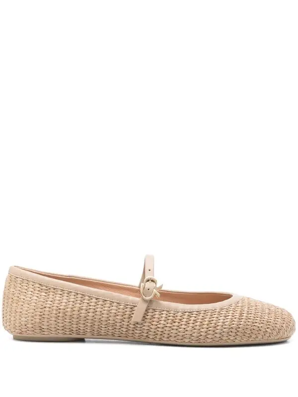 GIANVITO ROSSI Carla Raffia Ballet Flats - Neutrals