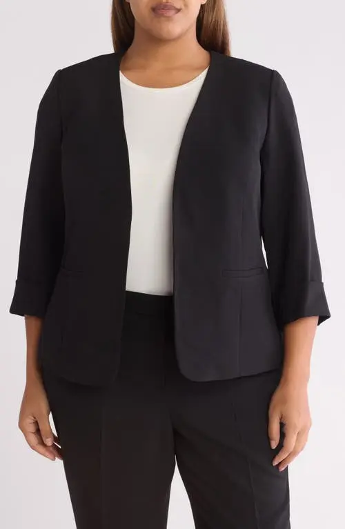 KASPER Cardigan-style Stretch Crepe Blazer - Black