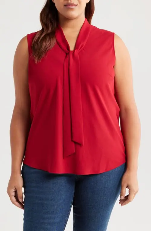 KASPER Sleeveless Tie-neck Top - Fire Red