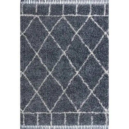 JONATHAN Y Mercer Shag Plush Tassel Moroccan Geometric Area Rug - Blue/cream