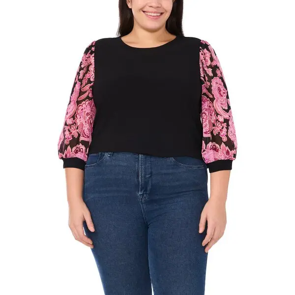 CECE DUPRAZ Mixed Media Crepe Top