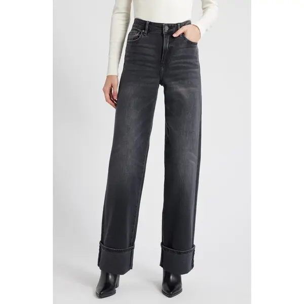 HIDDEN JEANS Cuffed High-waist Jeans - Dark Grey