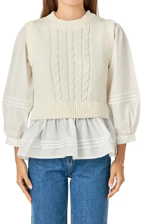 English Factory Mixed Media Layered Top