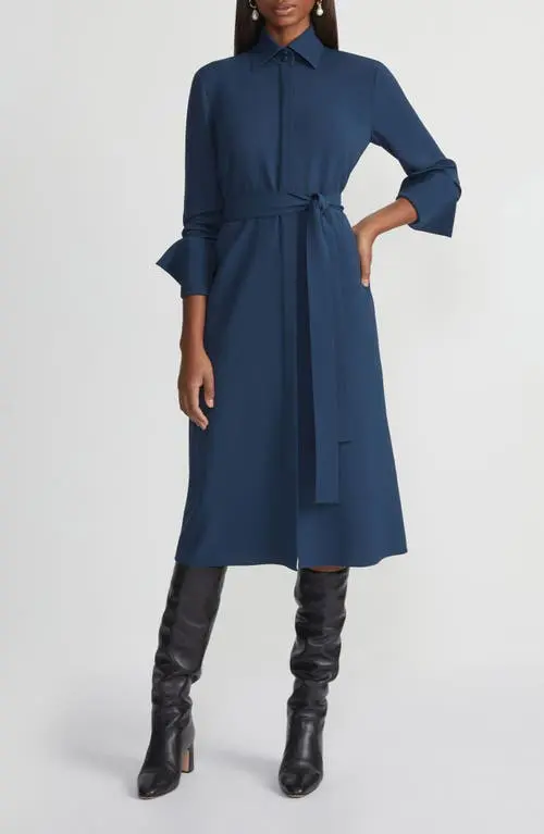 Lafayette 148 New York Long Sleeve Belted Shirtdress - Lido Blue